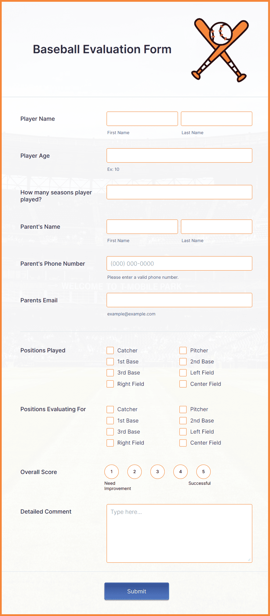 Baseball Evaluation Form Template | Jotform