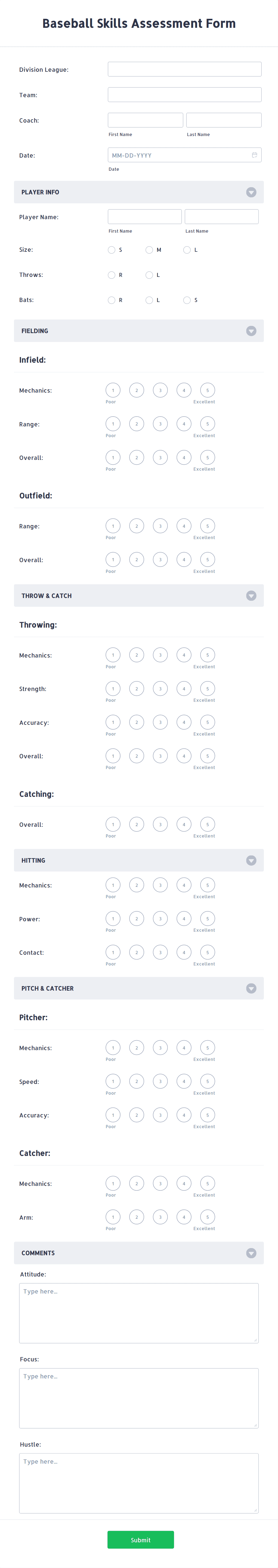 Baseball Skills Assessment Form Template | Jotform