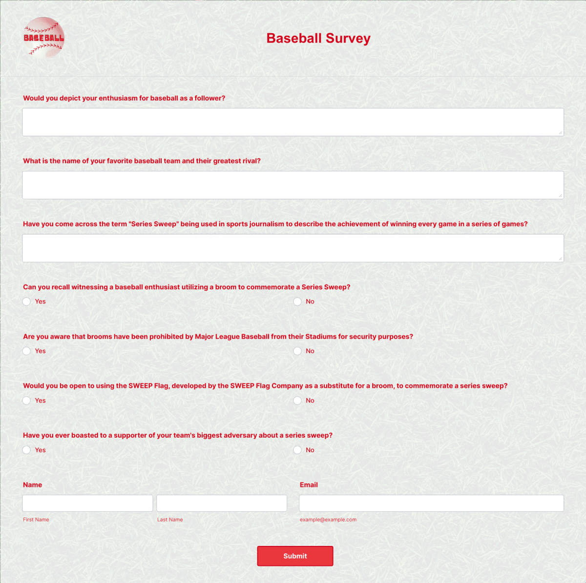 Baseball Survey Form Template | Jotform