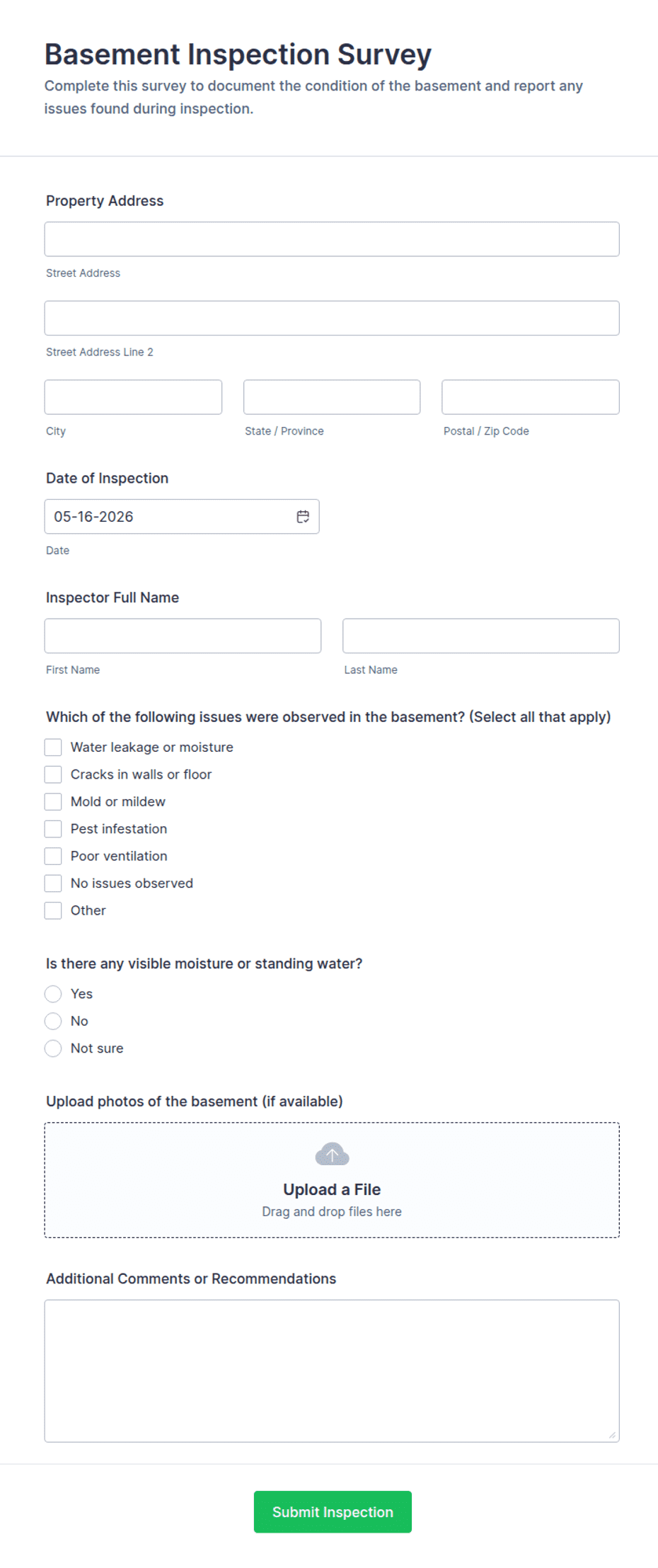 Basement Inspection Survey Form Template | Jotform