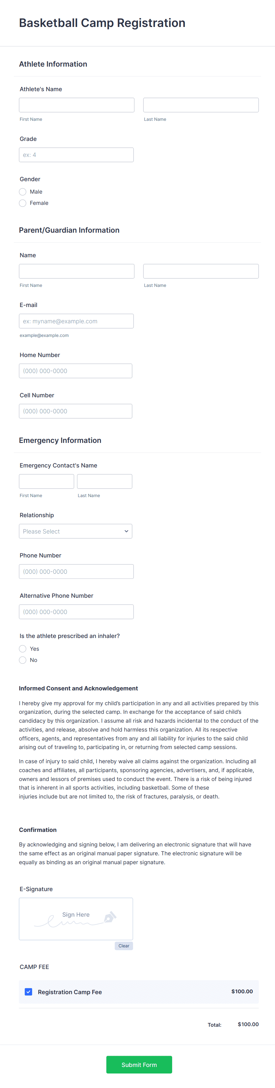 Basketball Camp Registration Form Template | Jotform