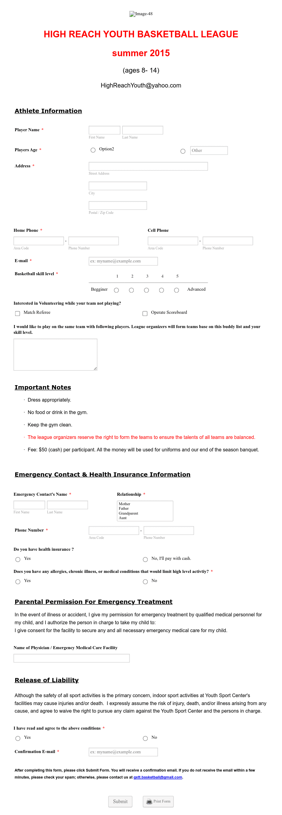 Basketball Contest Registration Form Template | Jotform