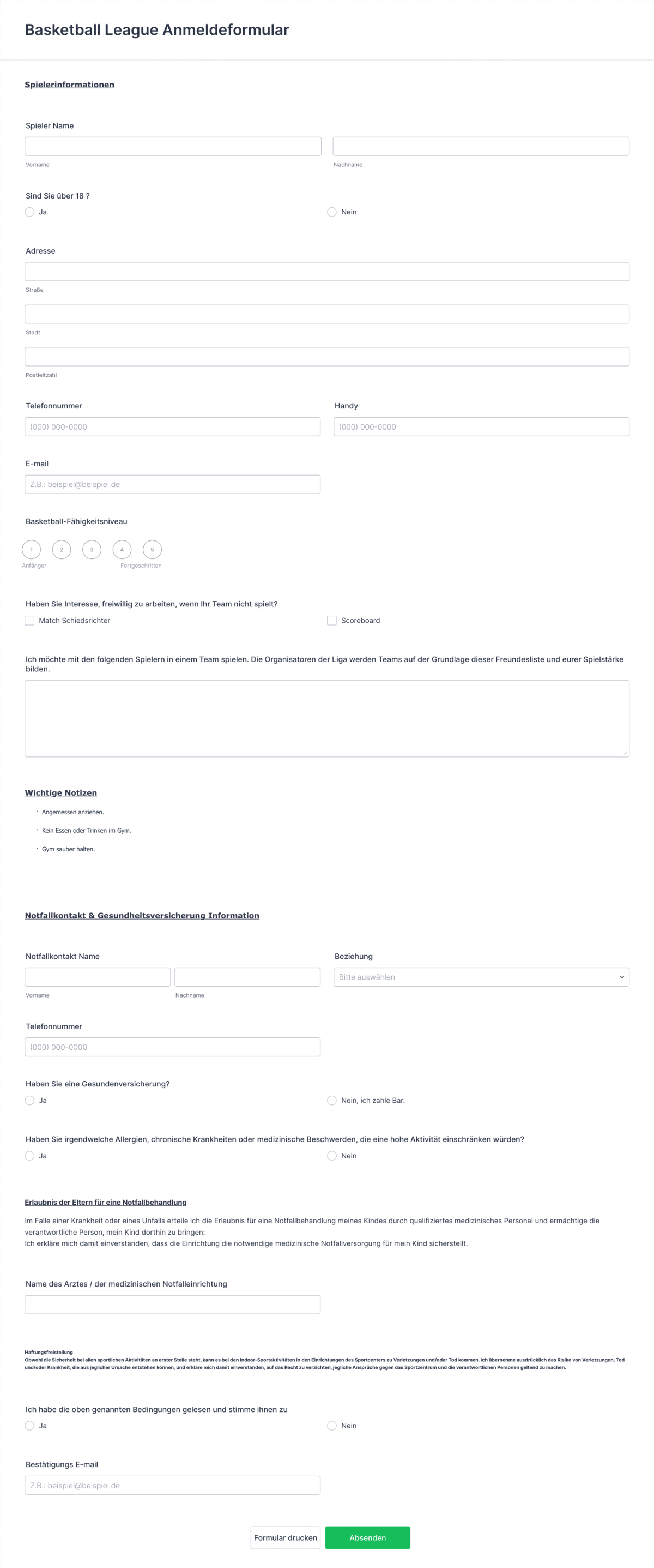 Basketball League Anmeldeformular Formularvorlage | Jotform