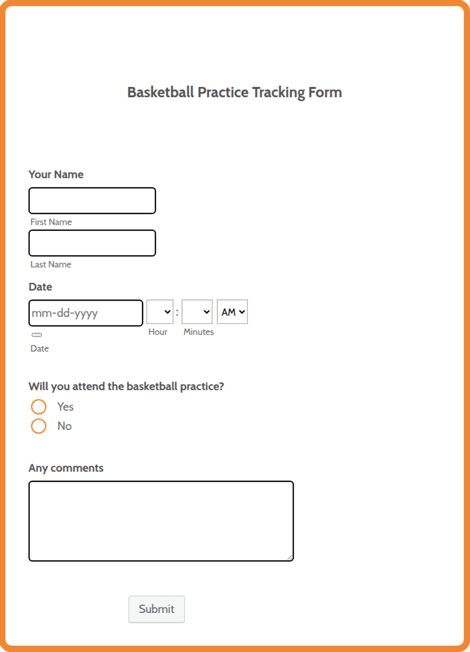 Basketball Practice Tracking Form Template | Jotform
