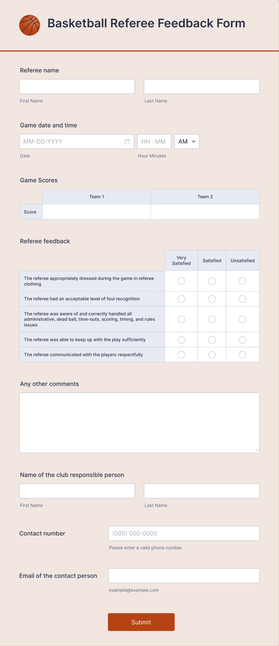 Basketball Referee Feedback Form Template | Jotform