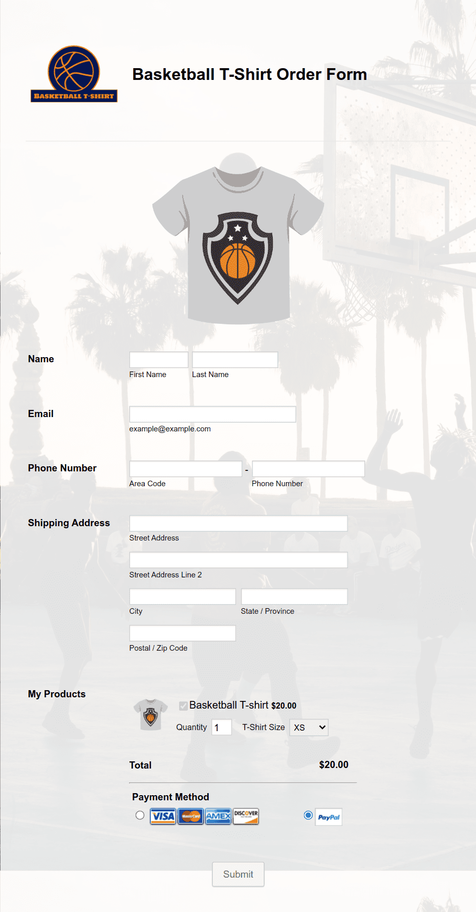 Basketball T-Shirt Order Form Template | Jotform