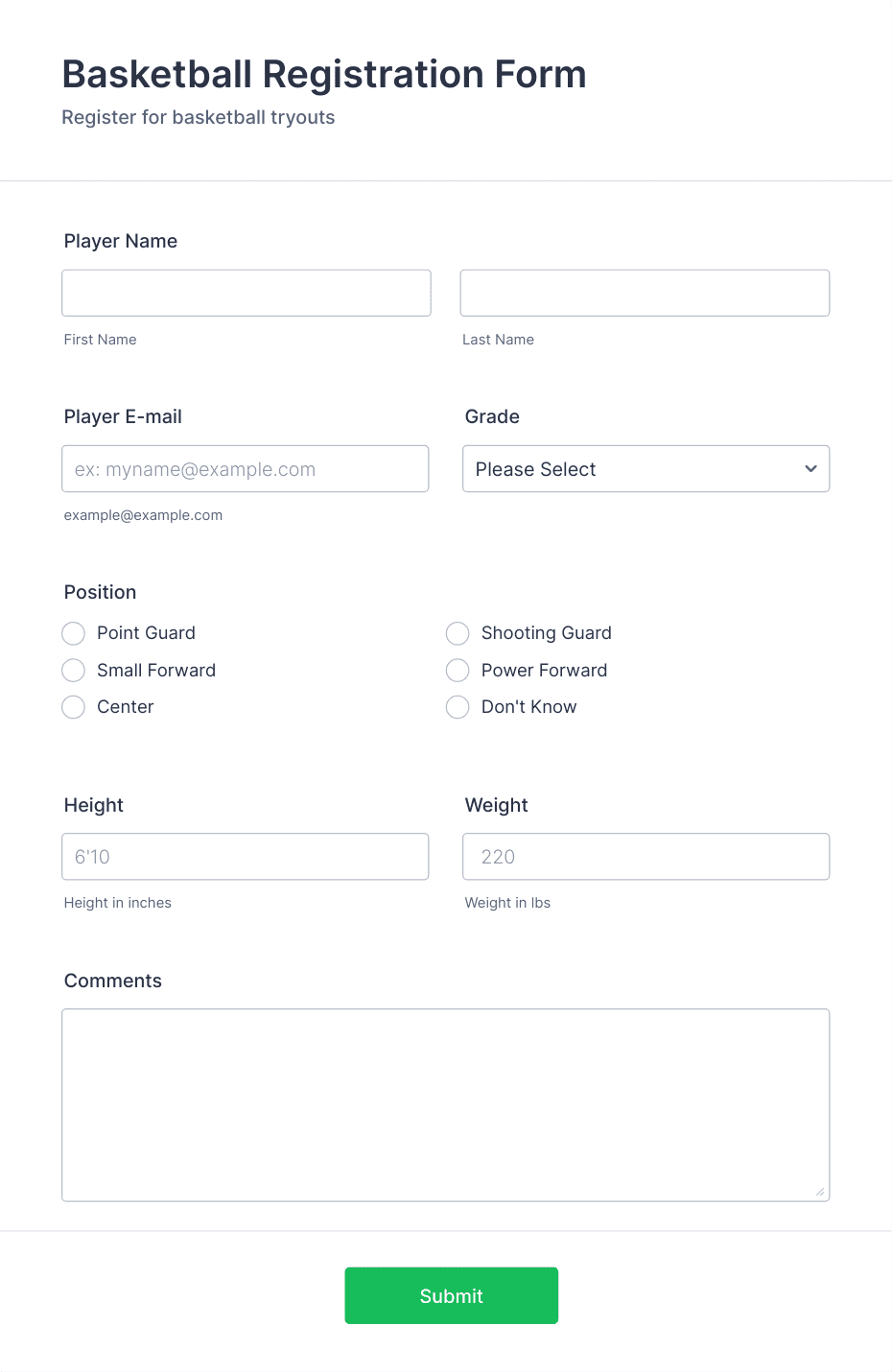 Basketball Tryout Registration Form Template | Jotform
