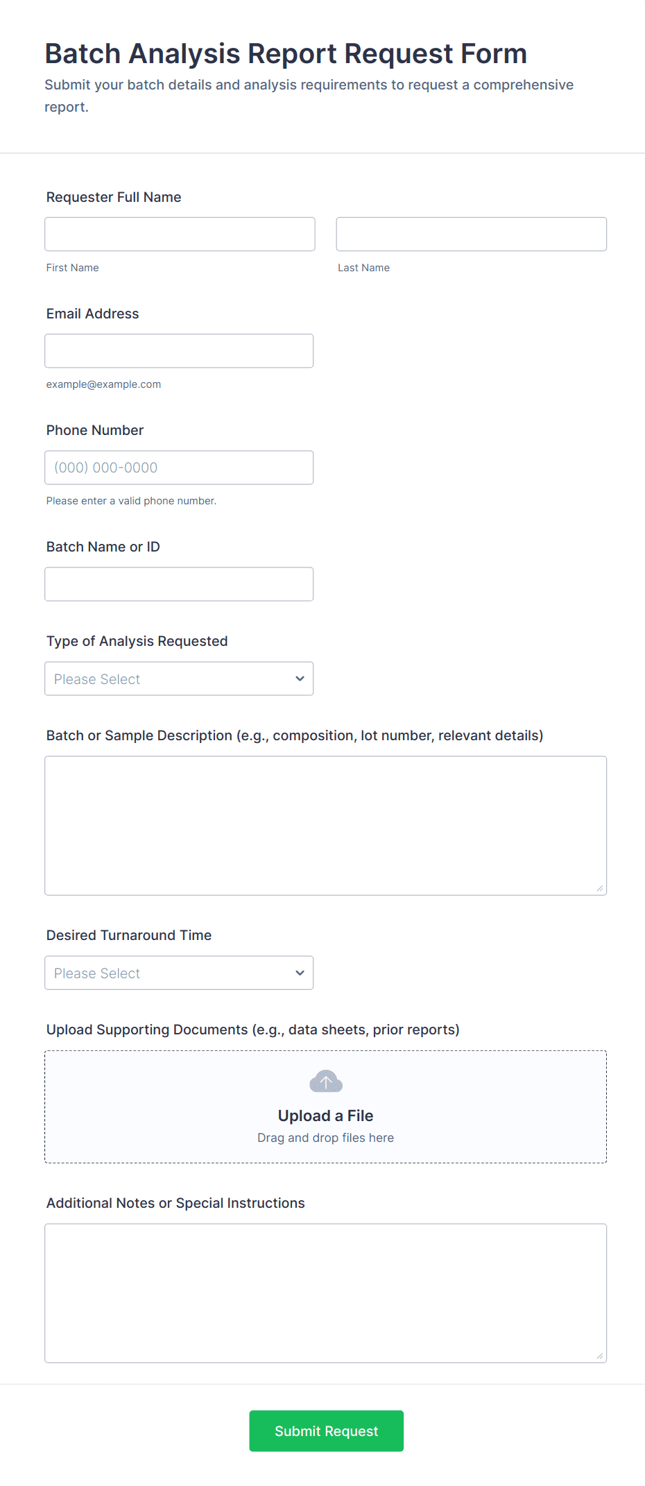 Batch Analysis Report Request Form Template | Jotform