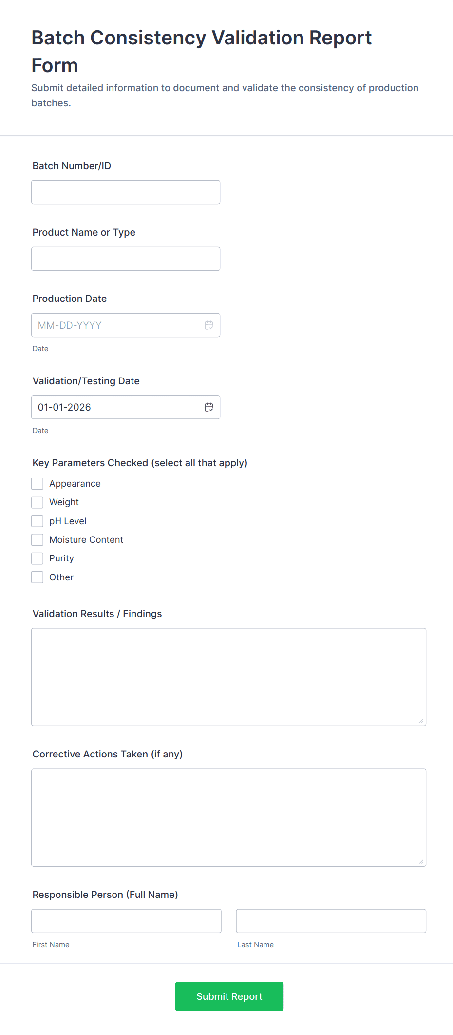 Batch Consistency Validation Report Form Template | Jotform