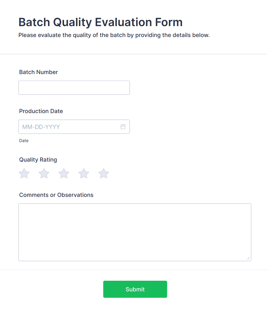 Batch Quality Evaluation Form Template | Jotform