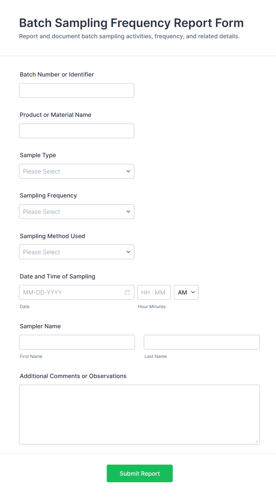 Batch Sampling Frequency Report Form Template | Jotform