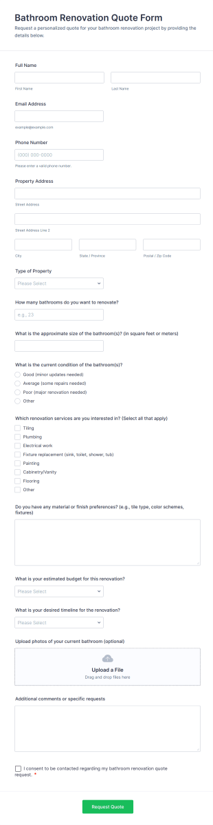 Bathroom Renovation Quote Form Template | Jotform