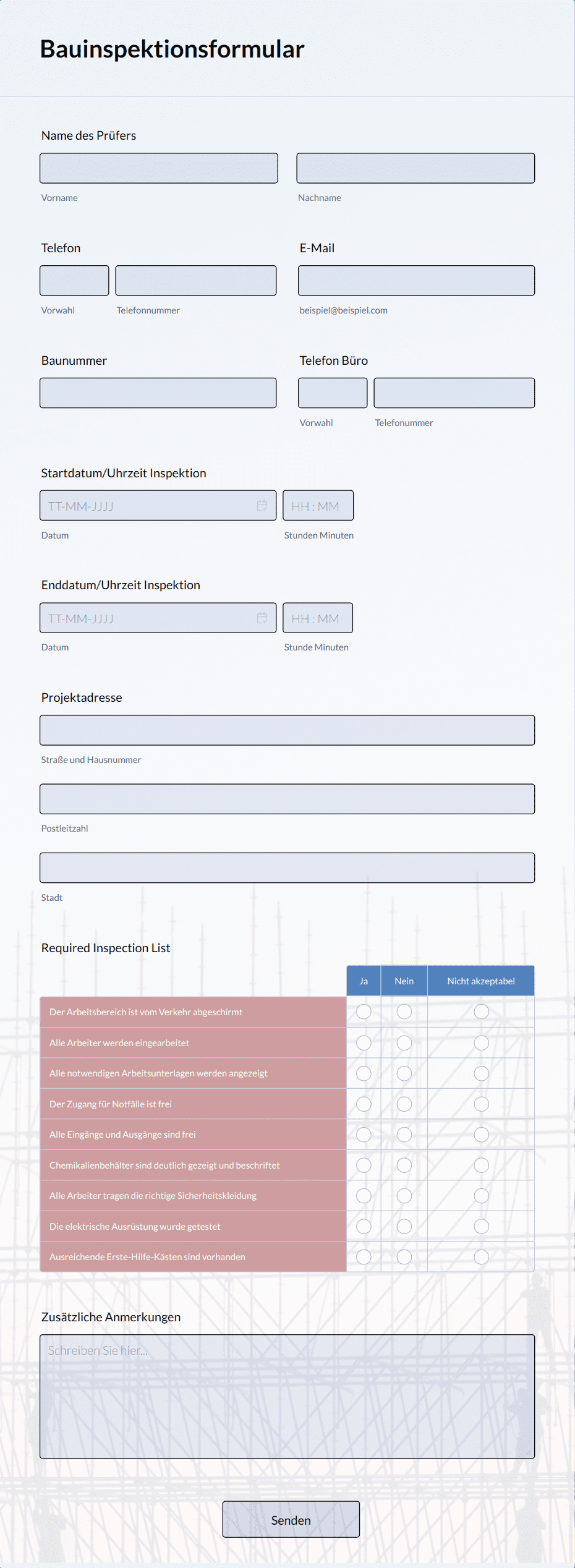 Bauinspektionsformular Formularvorlage | Jotform