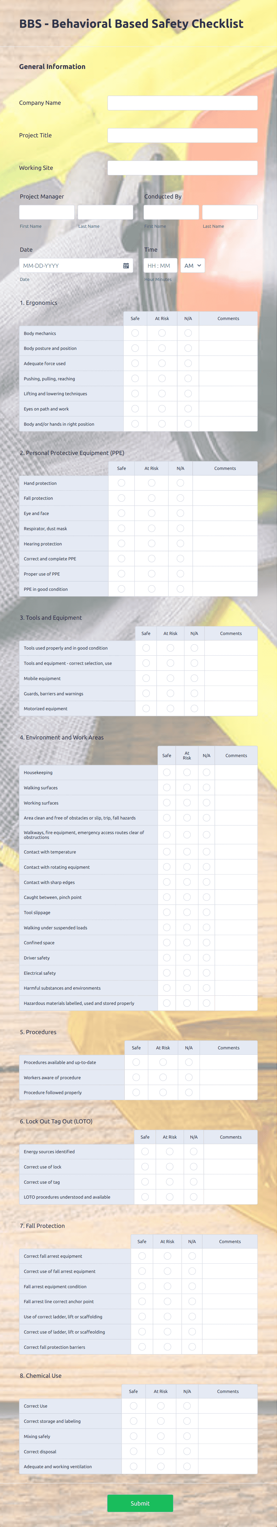 BBS - Behavioral Based Safety Checklist Form Template | Jotform