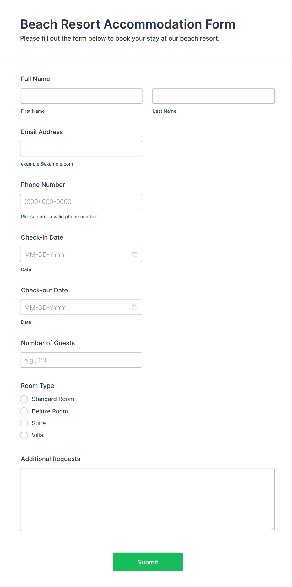 Beach Resort Accommodation Form Template | Jotform