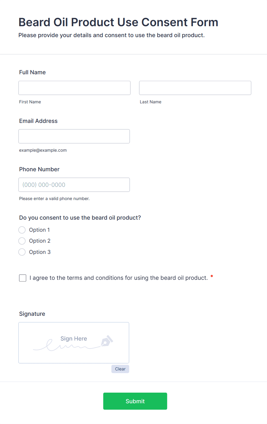 Beard Oil Product Use Consent Form Template | Jotform