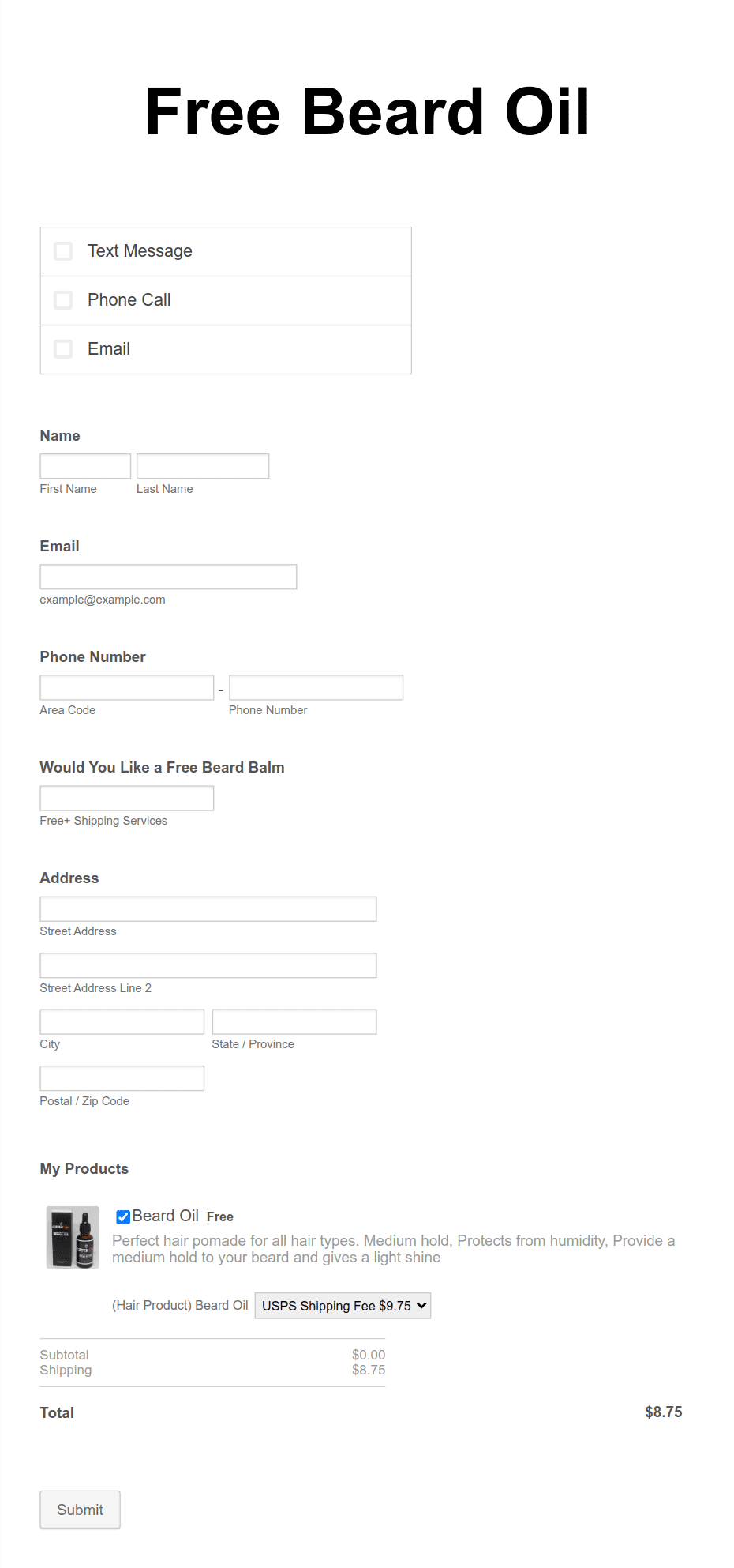 Beard Product Order Form Template | Jotform