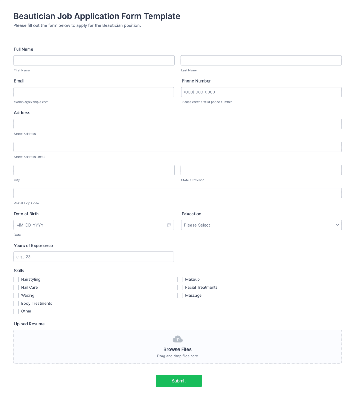 Beautician Job Application Form Template | Jotform Beautician Job Application Form Template | Jotform