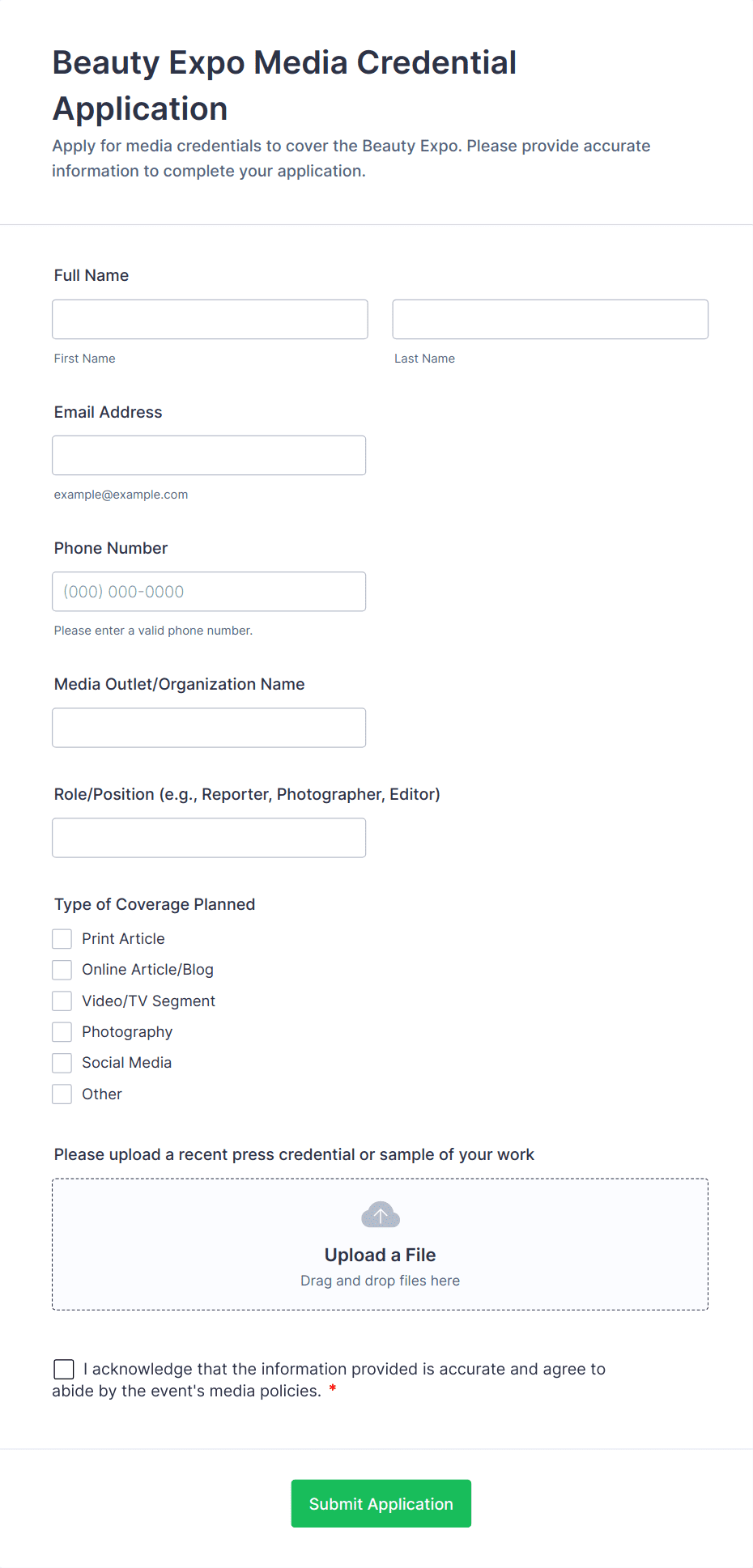 Beauty Expo Media Credential Application Form Template | Jotform
