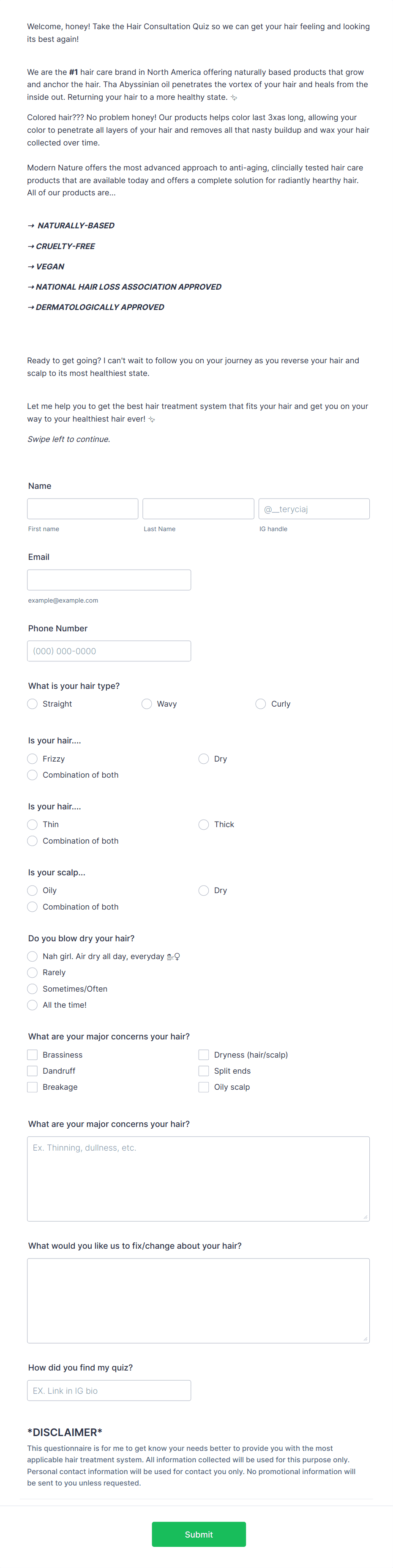 Beauty Questionare Form Template | Jotform