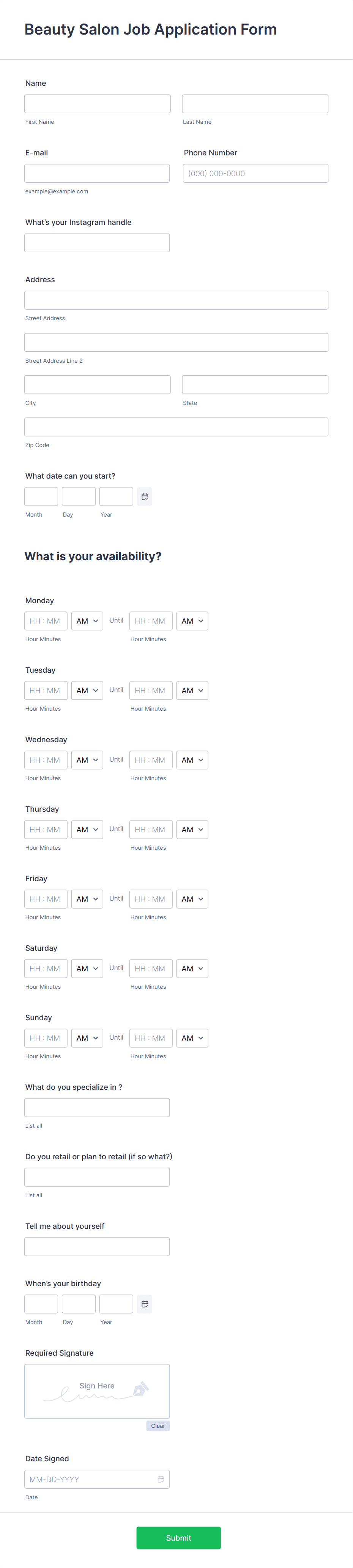 Beauty Salon Job Application Form Template | Jotform
