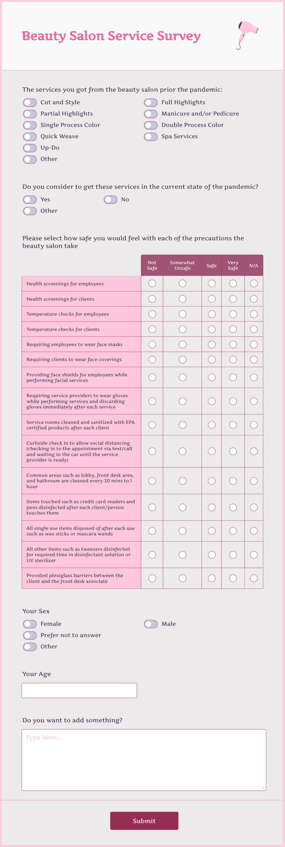 Beauty Salon Service Survey Form Template | Jotform
