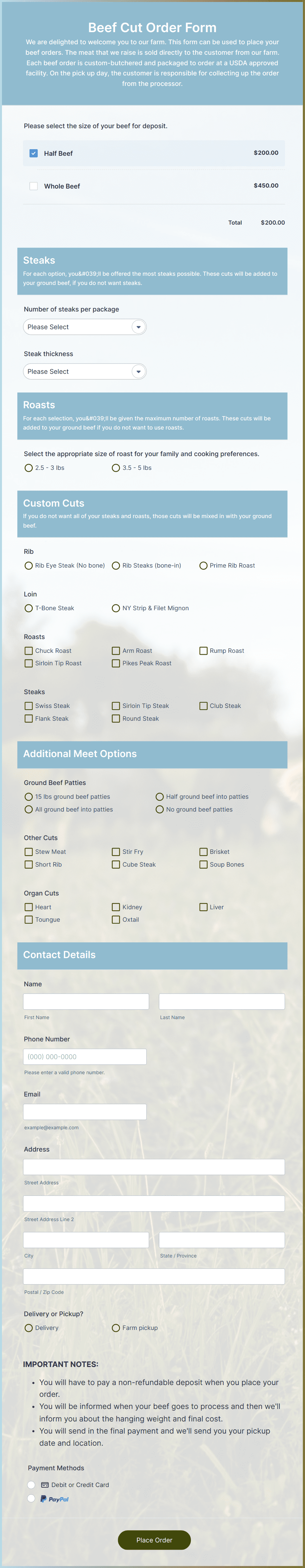 Beef Cut Order Form Template | Jotform