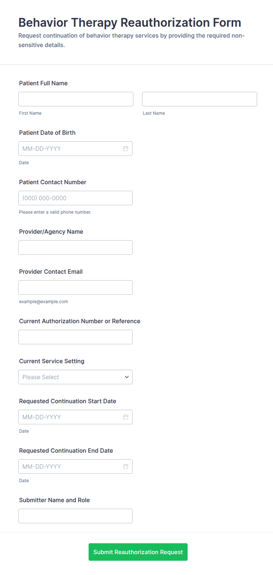 Behavior Therapy Reauthorization Form Template | Jotform