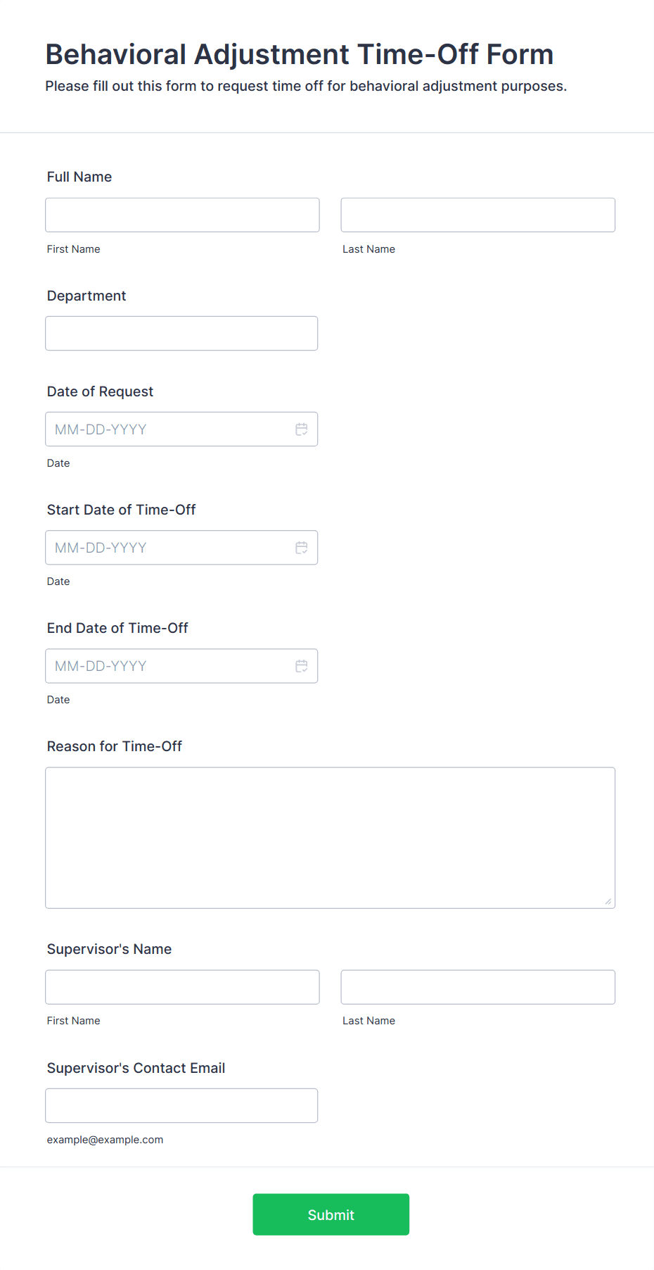 Behavioral Adjustment Time-Off Form Template | Jotform