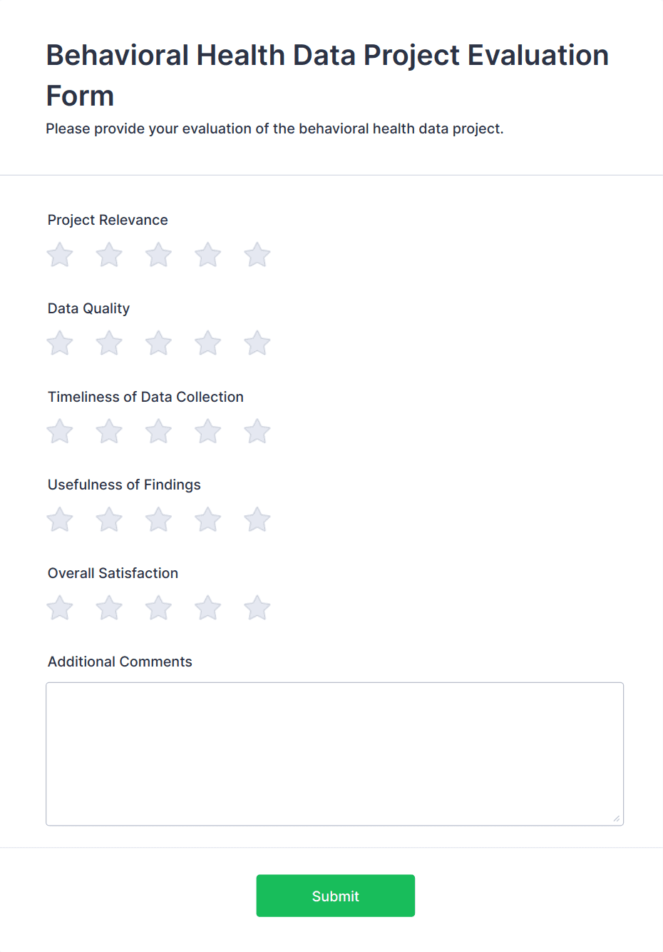 Behavioral Health Data Project Evaluation Form Template | Jotform