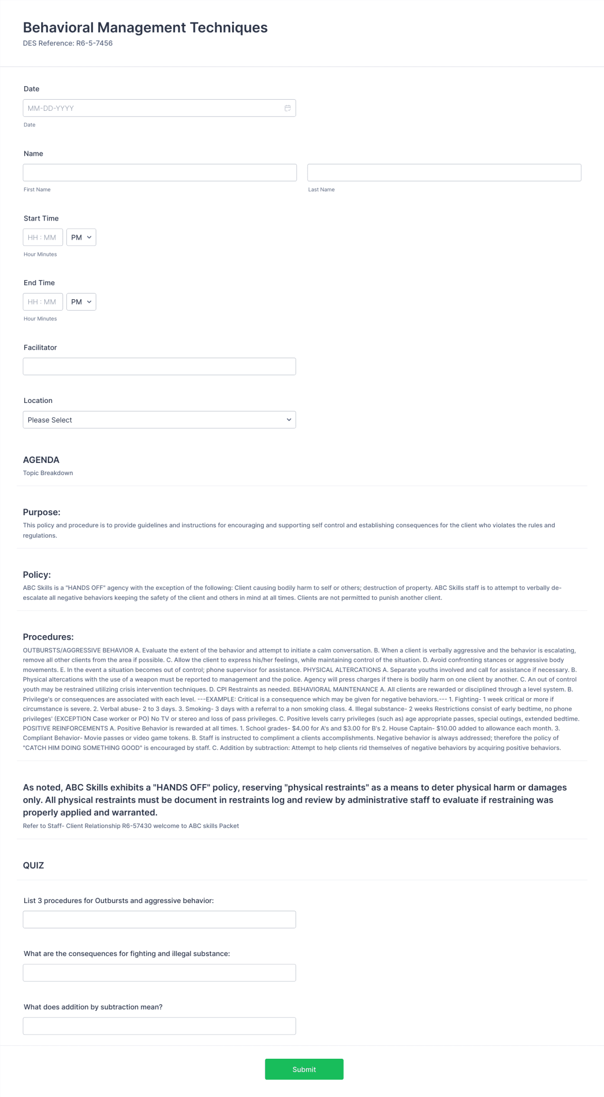 Behavioral Management Techniques Form Template | Jotform