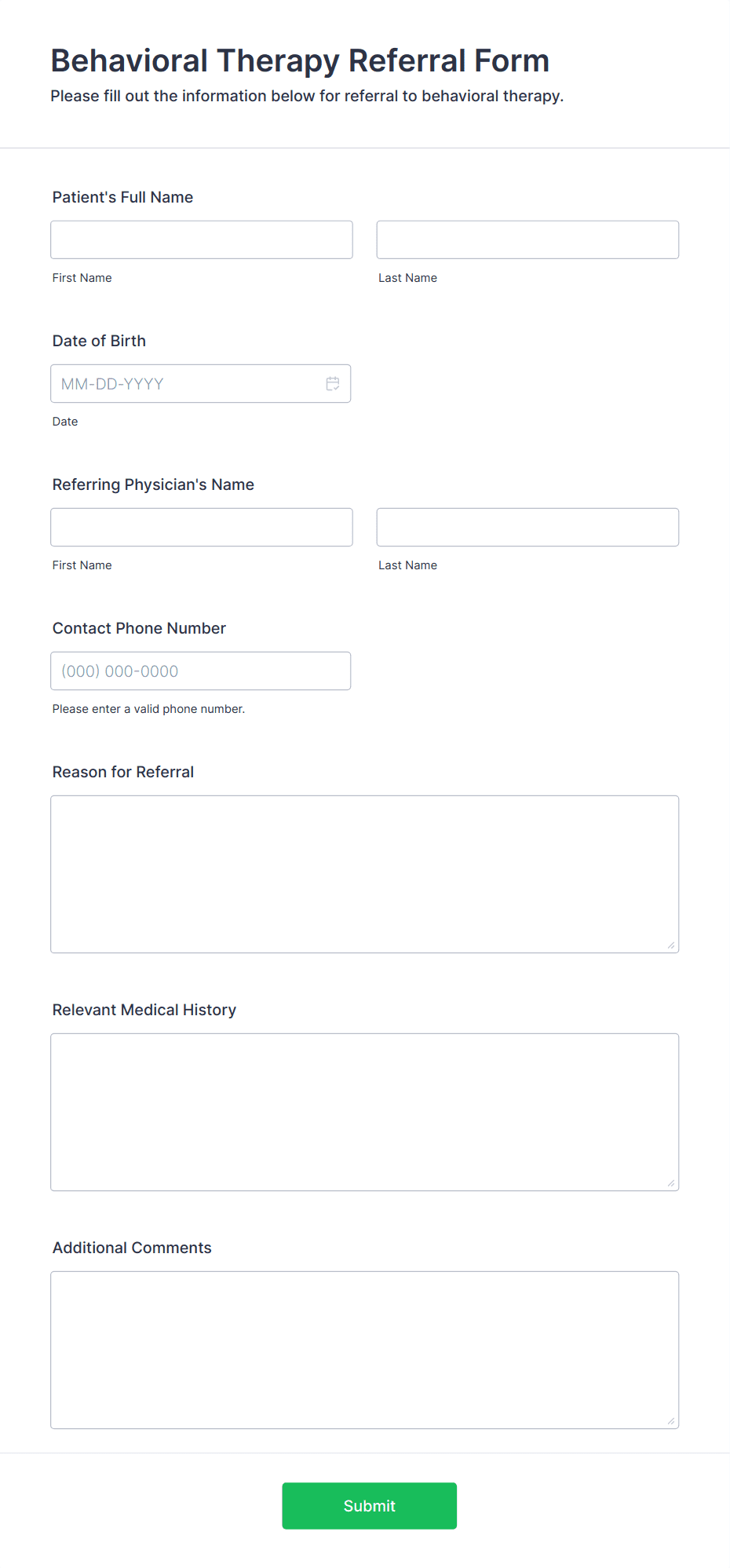 Behavioral Therapy Referral Form Template | Jotform