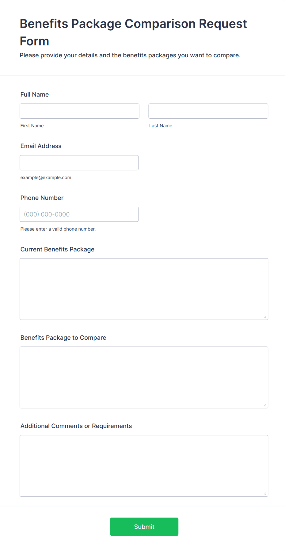 Benefits Package Comparison Request Form Template | Jotform