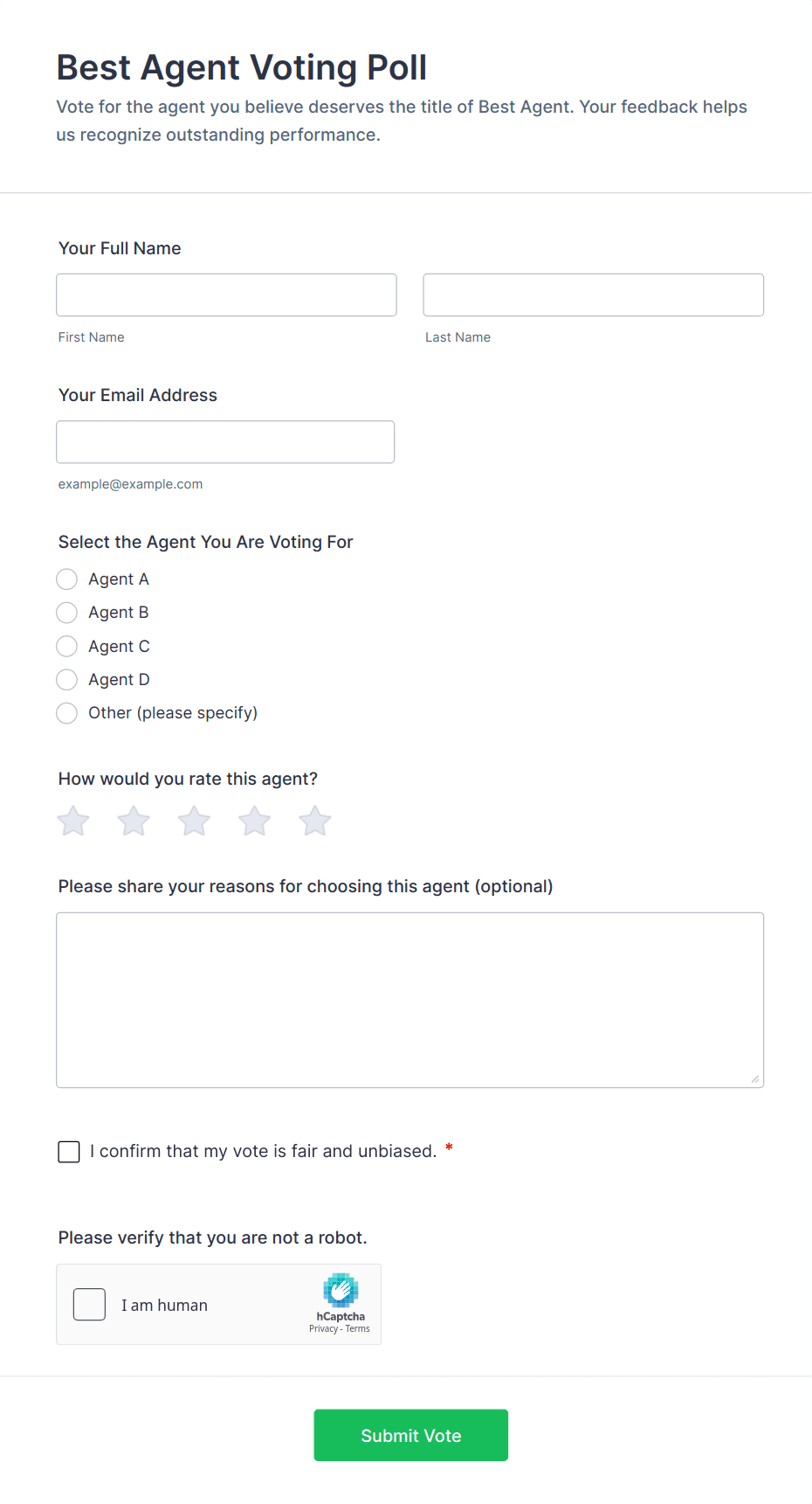 Best Agent Voting Poll Form Template | Jotform