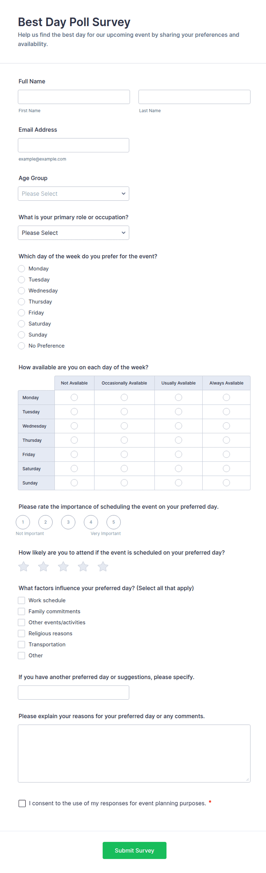 Best Day Poll Survey Form Template | Jotform