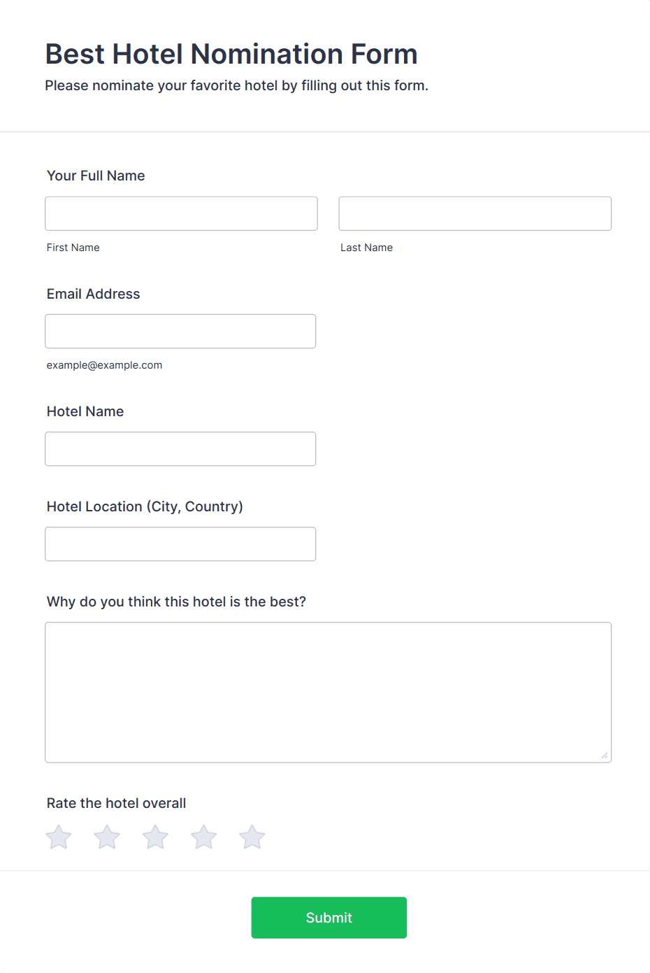 Best Hotel Nomination Form Template | Jotform