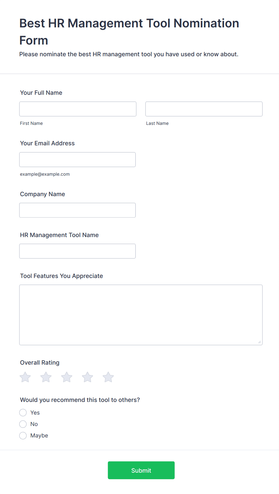 Best HR Management Tool Nomination Form Template | Jotform