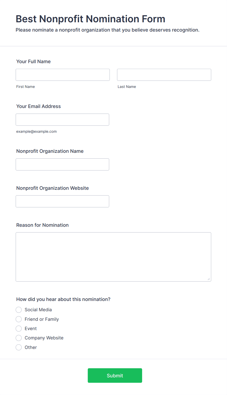 Best Nonprofit Nomination Form Template | Jotform