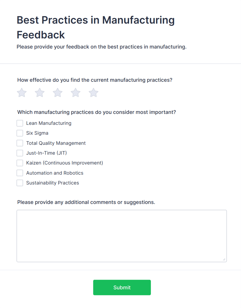 Best Practices in Manufacturing Feedback Form Template | Jotform