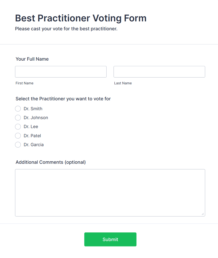 Best Practitioner Voting Form Template | Jotform