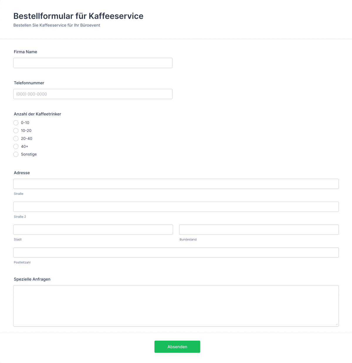Bestellformular für Kaffeeservice Formularvorlage | Jotform