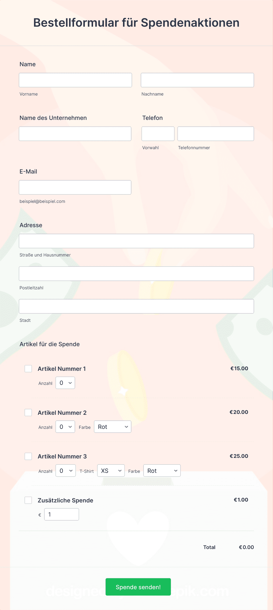 Bestellformular für Spendenaktionen Formularvorlage | Jotform