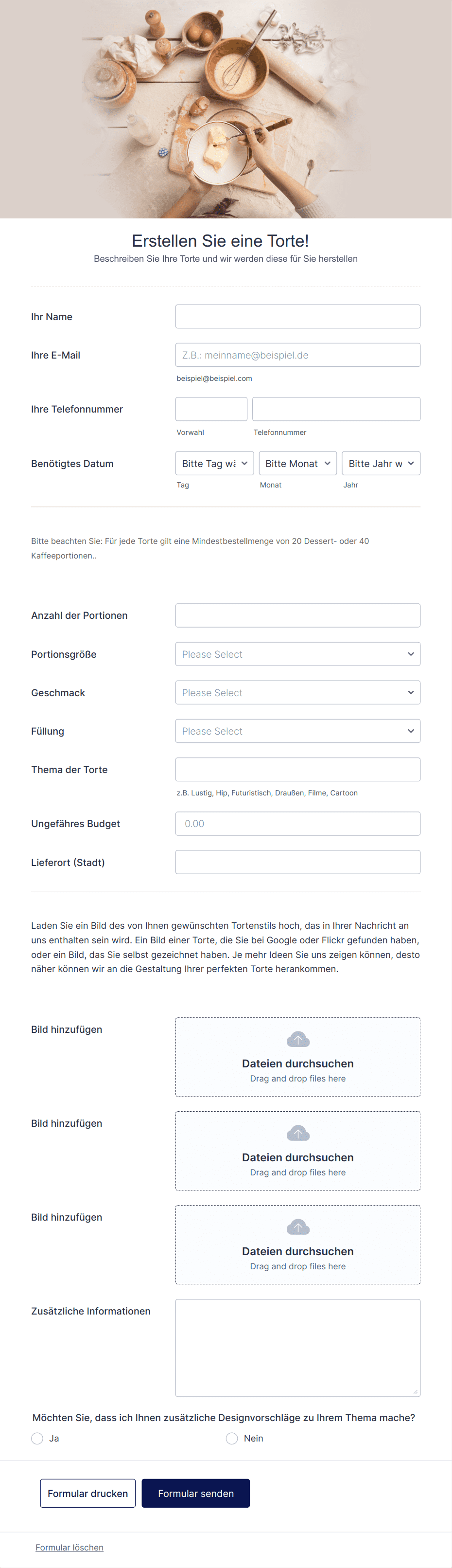 Bestellformular für Thementorten Formularvorlage | Jotform