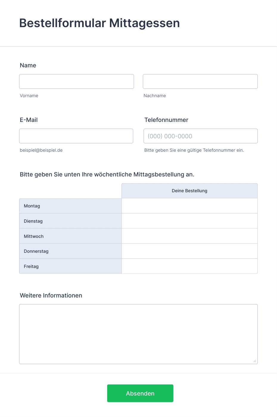 Bestellformular Mittagessen Formularvorlage | Jotform