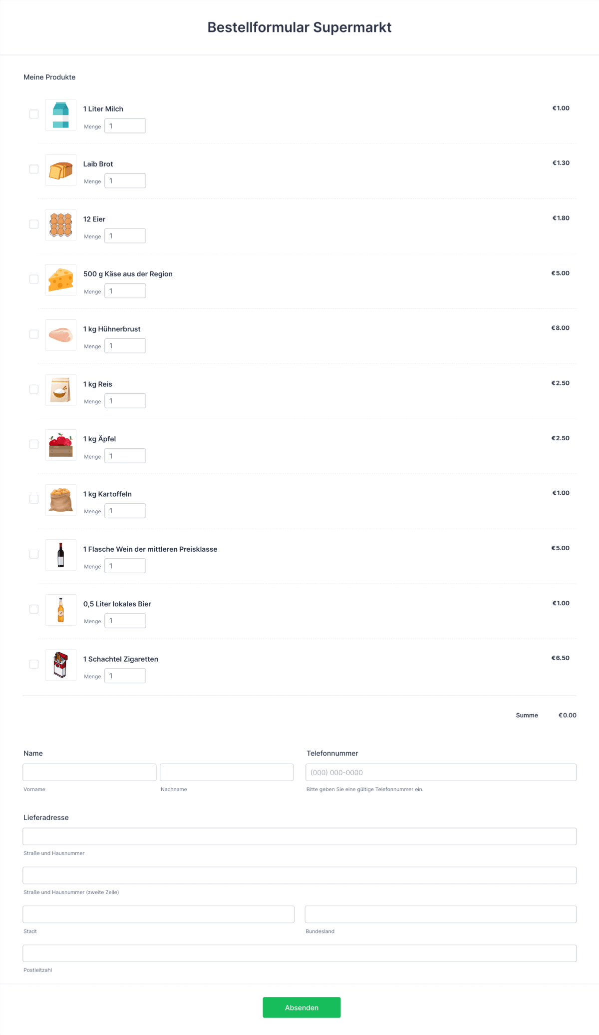 Bestellformular Supermarkt Formularvorlage | Jotform