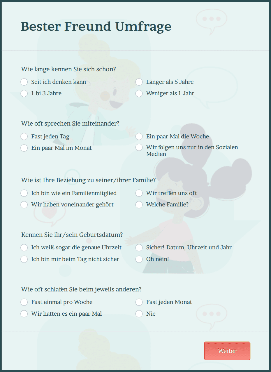 Bester Freund Umfrage Formularvorlage | Jotform