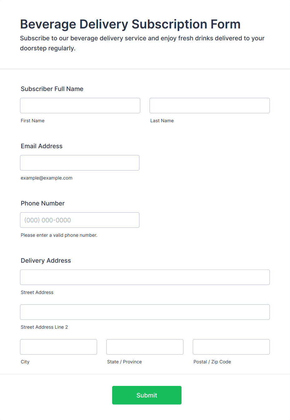 Beverage Delivery Subscription Form Template | Jotform