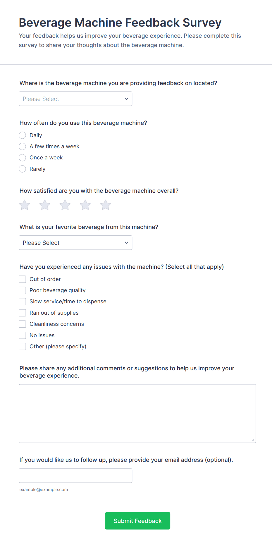 Beverage Machine Feedback Survey Form Template | Jotform