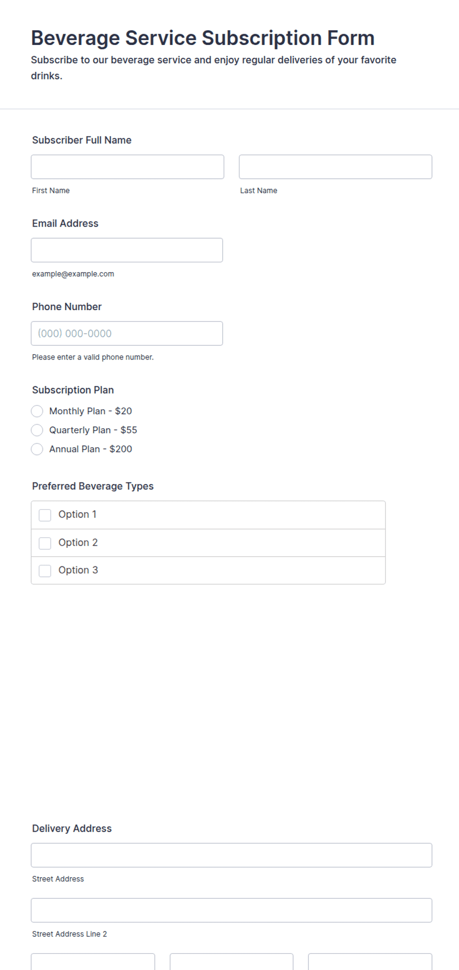 Beverage Service Subscription Form Template | Jotform
