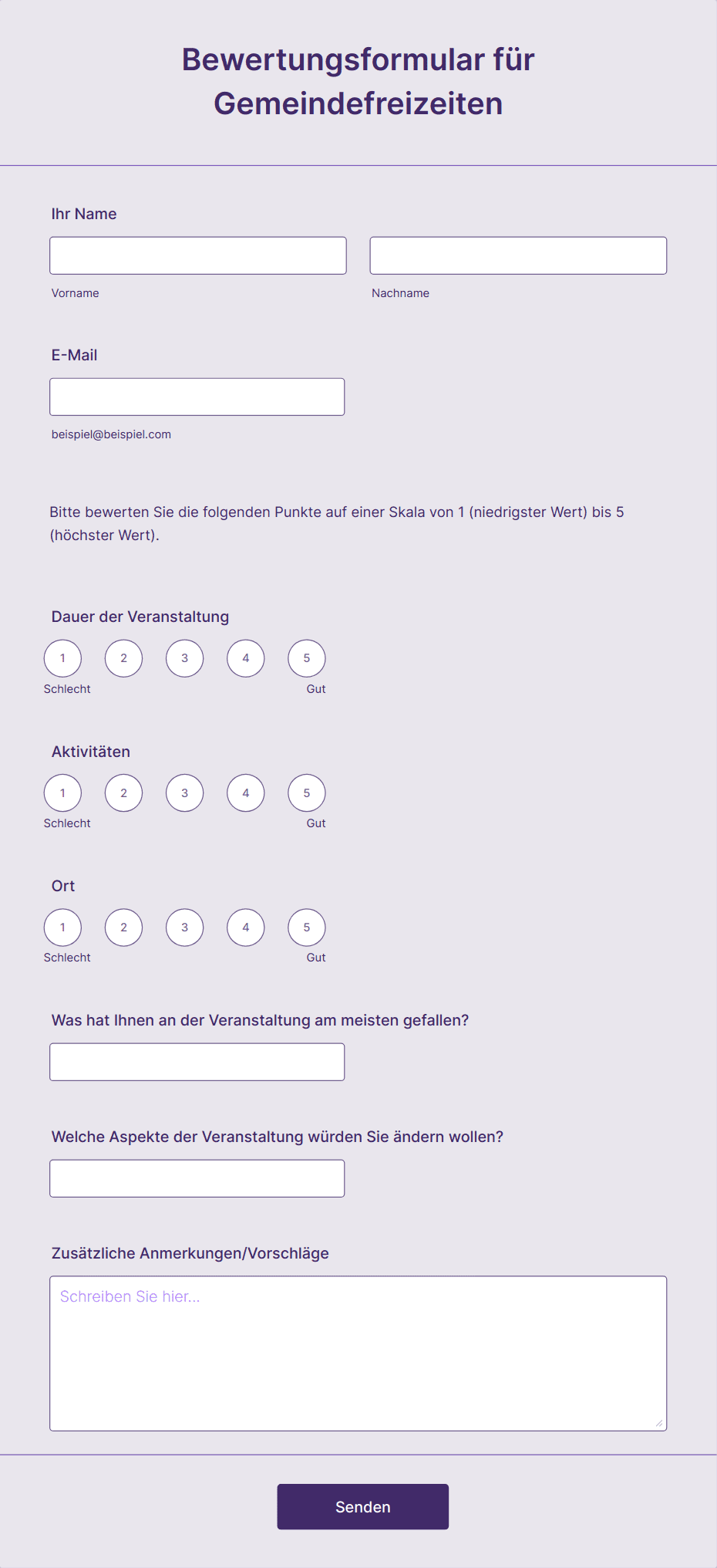 Bewertungsformular für Gemeindefreizeiten Formularvorlage | Jotform